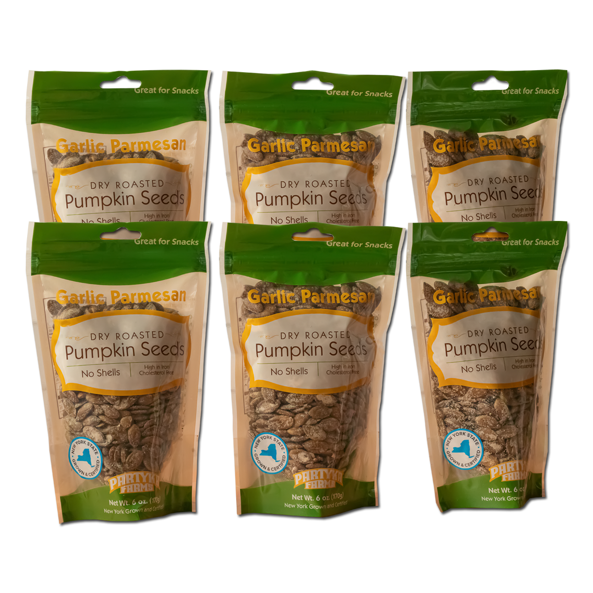 Garlic Parmesan 6 Pak of Pumpkin Seeds 6 oz – Partyka's Pumpkin Seeds